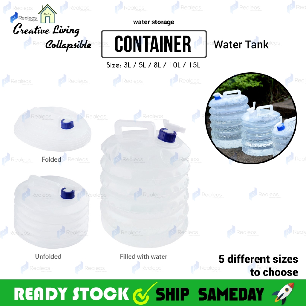 Realeos 3L/5L/8L/10L/15L Collapsible Foldable Outdoor Water Container Storage Portable Bag ...