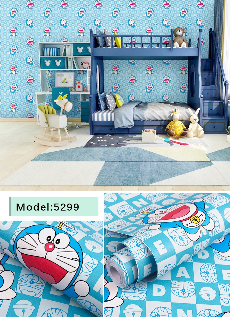 10M Blue Doraemon Wallpaper For Kids Room Cartoon Waterproof Wall ...