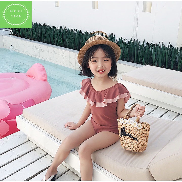 Super pretty red one-piece swimsuit for girls with ruffle shoulders ...