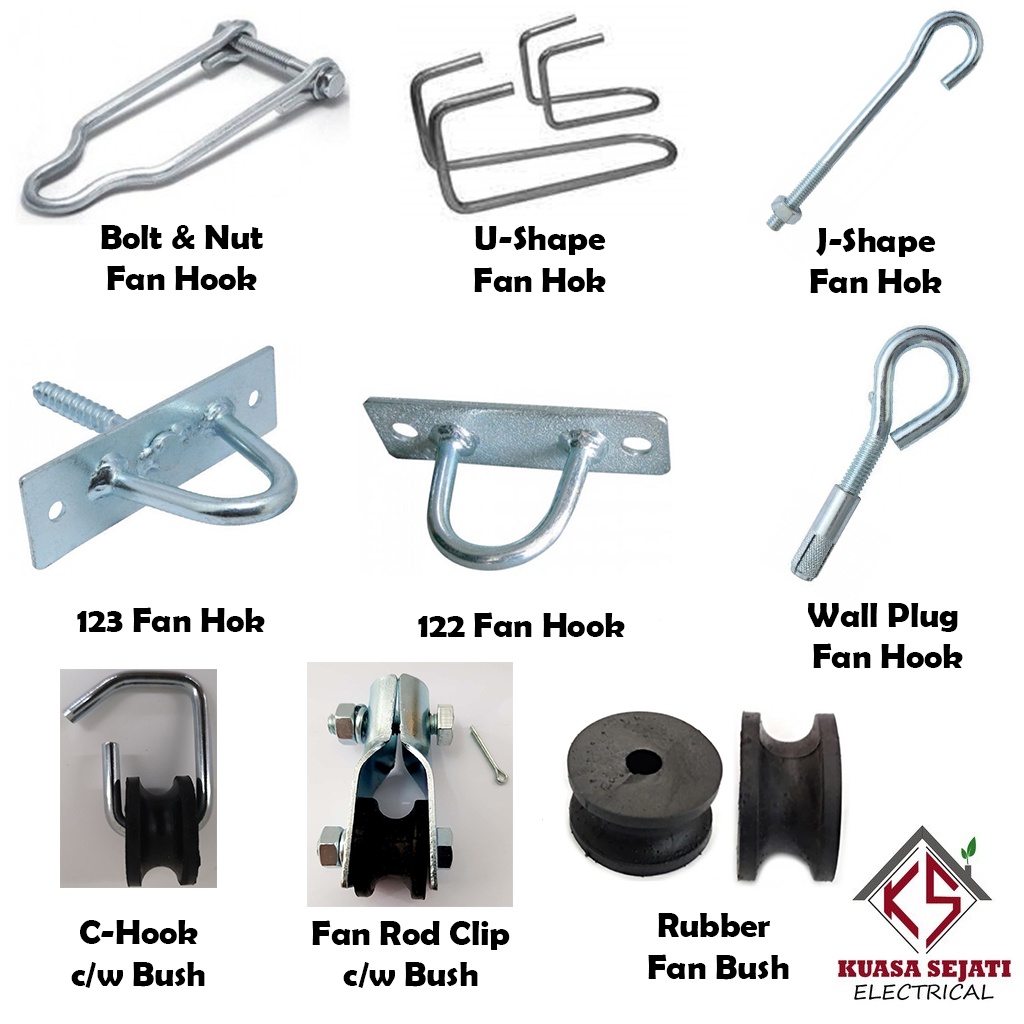 Fan Hook c/w Bolt & Nut/ U Shape / J Hook Ceiling Fan Hook (Untuk Ikat ...