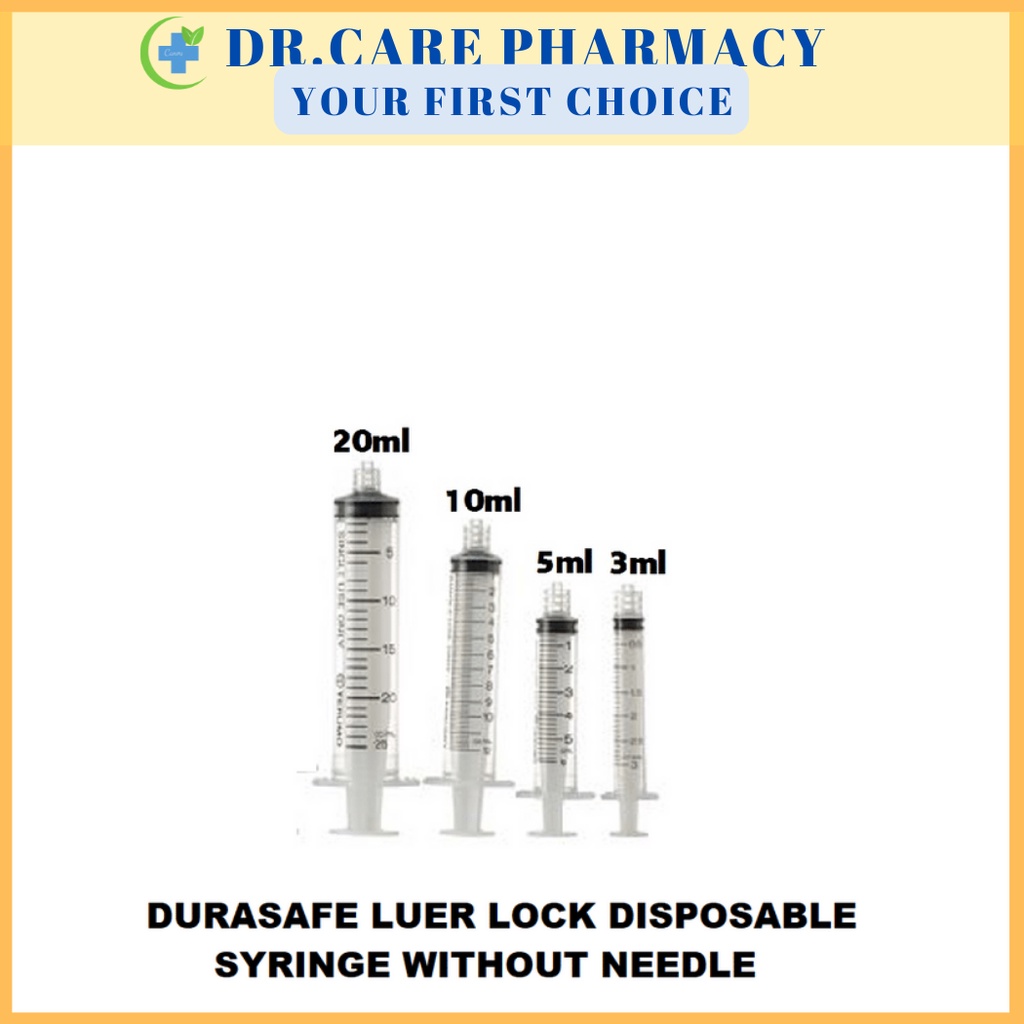Durasafe Disposable Syringe without Needle (Luer Lock) [3ml/5ml/10ml ...