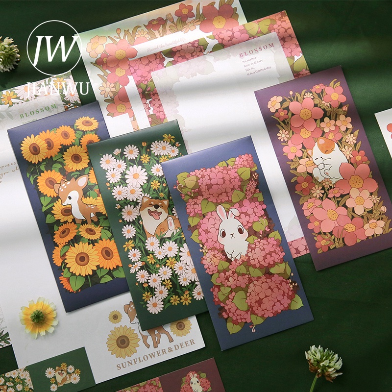 JIANWU Cute Small Animals Flower Bush Envelope Letter Paper Set ...