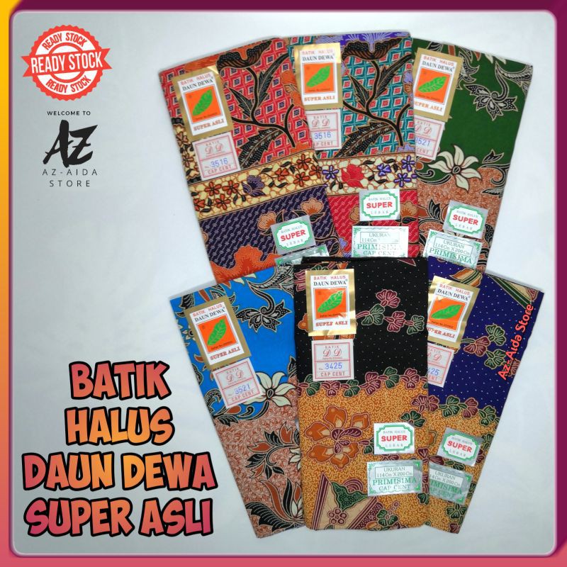 Daun Dewa Super Asli (Pilih Corak dan Warna) Kain Batik Halus Sarong Siap Jahit 100% Cotton ...