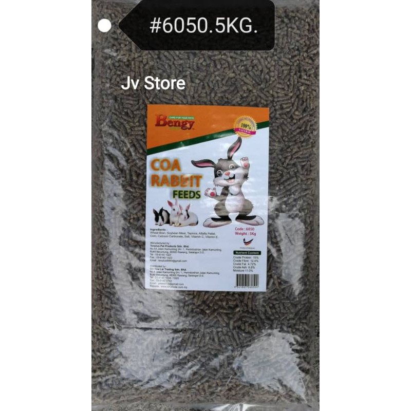 Bengy COA High Quality Rabbit Feed Food Makanan Arnab Pellet 5kg [6050 ...