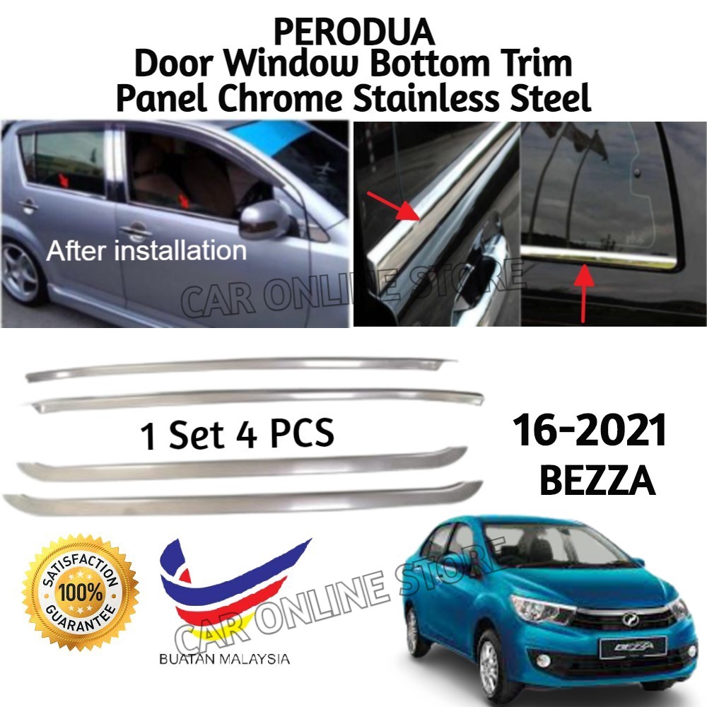 Perodua Bezza Door Window Trim Panel Chrome Stainless Steel【 4PCS ...