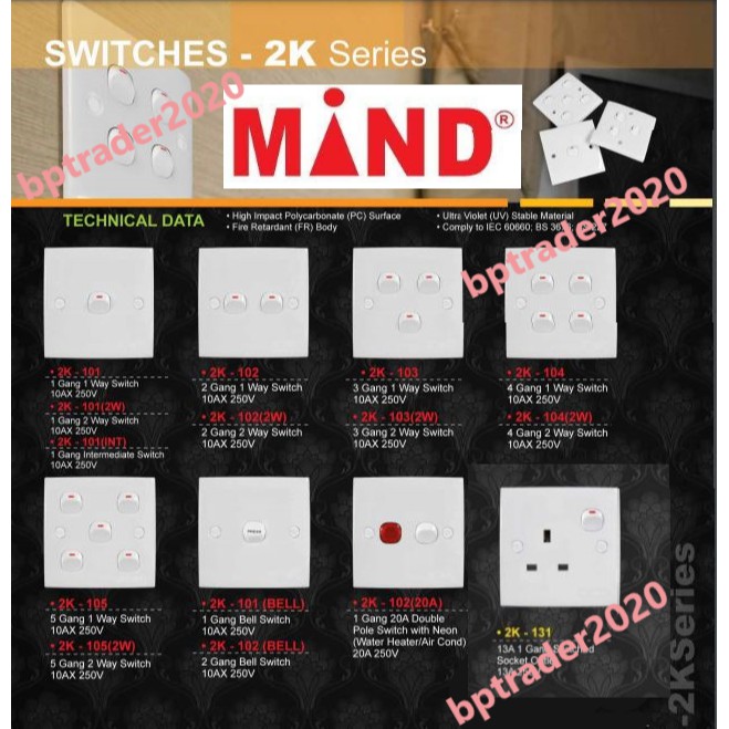 MIND 2K SERIES SWITCHES & SOCKETS *SIRIM APPROVED* | Shopee Malaysia