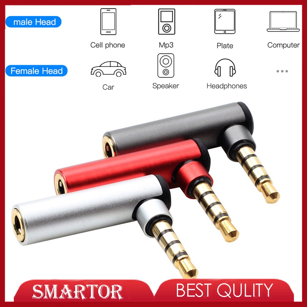 3.5mm STEREO Jack Male Plug to Female Socket Right Angle Aux Adapter 90 ...
