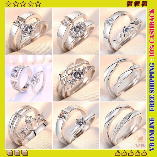 925 SILVER COUPLE RINGS DIAMOND RINGS ORIGINAL ADJUSTABLE RING MAN ...