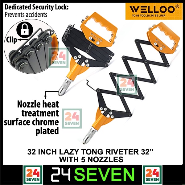 Welloo Heavy Duty Hand Riveter 32" Hand Riveter Gun With 5 Nozzle ...