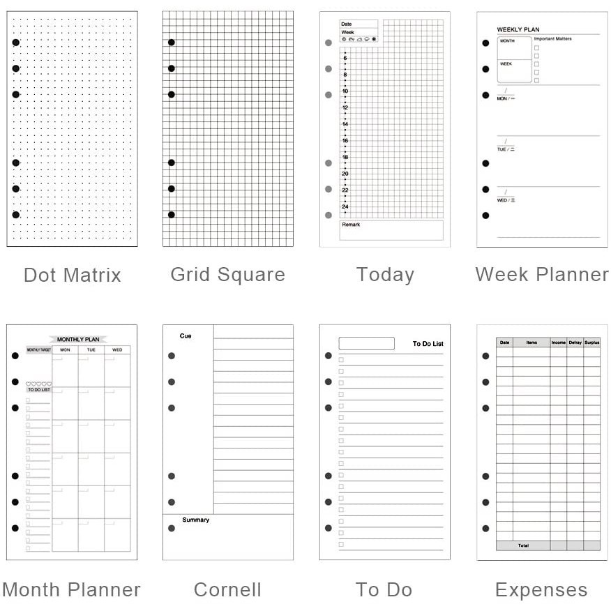 A5/A6/A6/A4/B5 Refill Dot/Matrix/To Do/Grid/Month Planner Journal Paper ...
