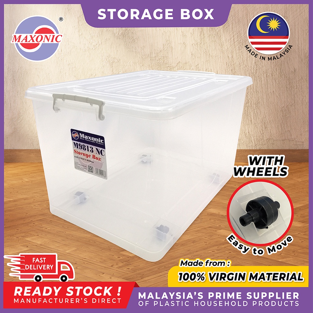 MAXONIC 75L TRANSPARENT STORAGE BOX WITH WHEELS & HANDLE | KOTAK SIMPANAN PLASTIK | Shopee Malaysia