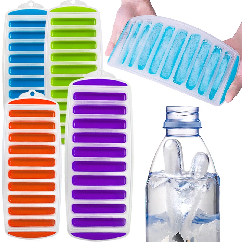 Silicone Ice Cube Tray With Lid Long Strip 10 Grid Cylindrical Ice Tray ...