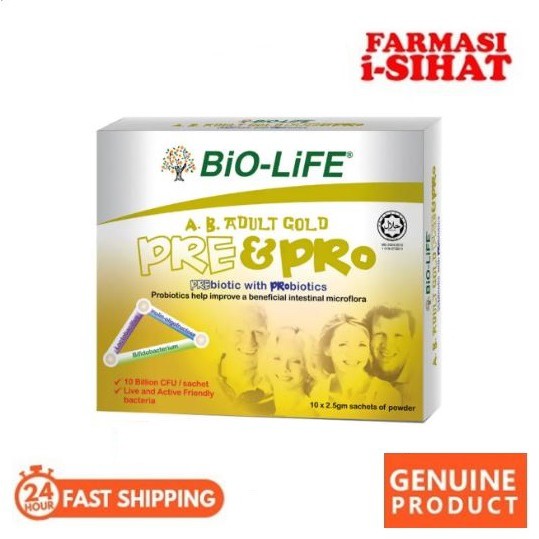 👍👍BiO-LiFe A.B. Adult Gold PRE & PRO (Prebiotic with Probiotics) 2.5g ...