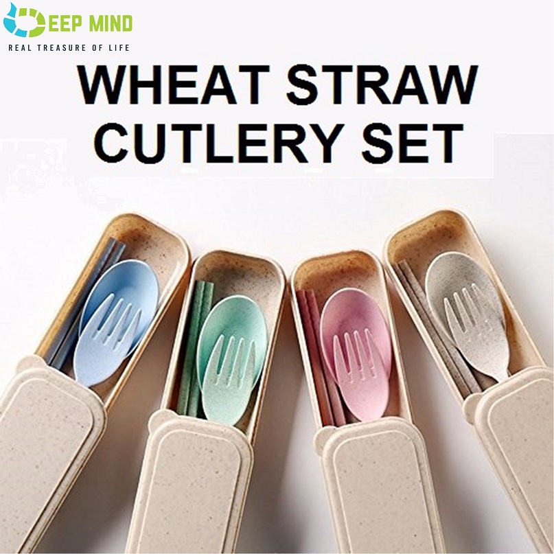DM Wheat Straw Cutlery Set Spoon Folk Chopstick Travel Cultery Set Door ...