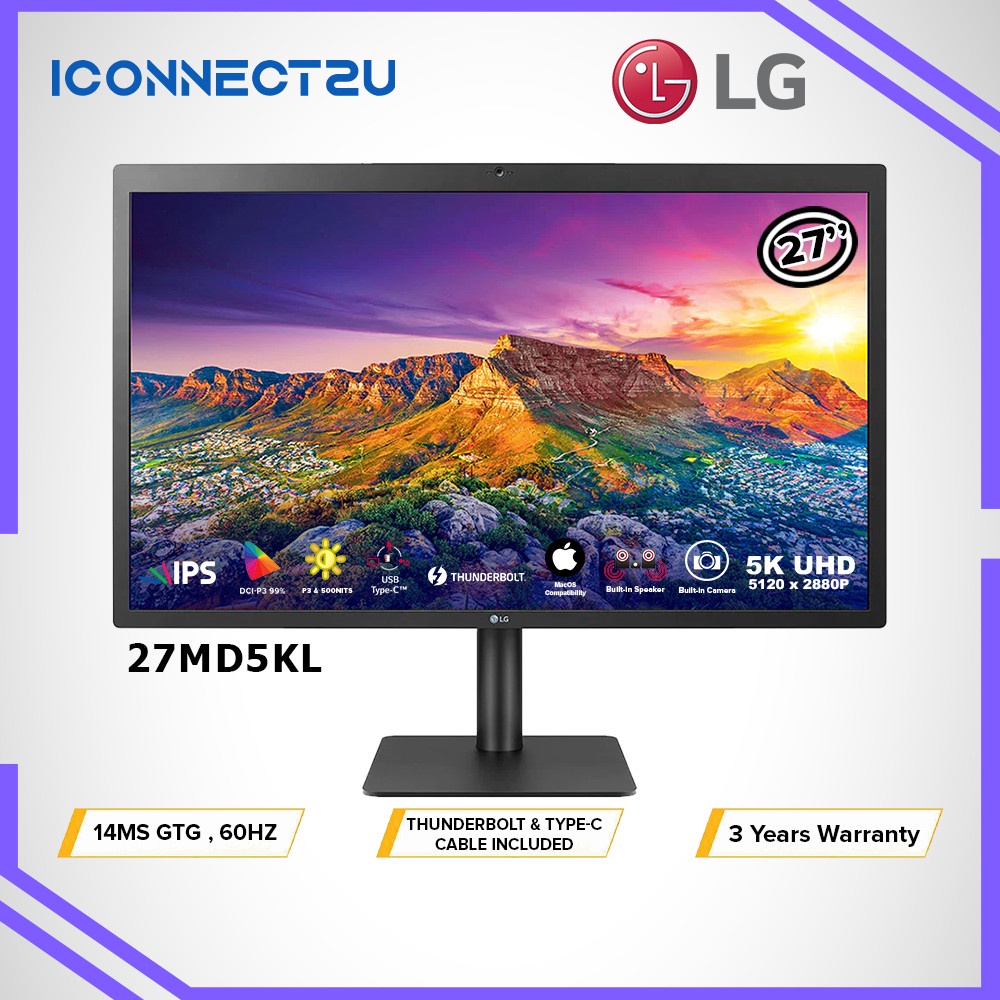 LG 27MD5KL 5K IPS 60Hz UltraFine Type-C MacOs Compatible Monitor (27 ...