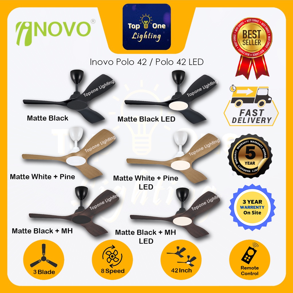 INOVO Polo 42 / Polo 42 LED 3B DC Motor Ceiling Fan with 3 Blades (8 ...
