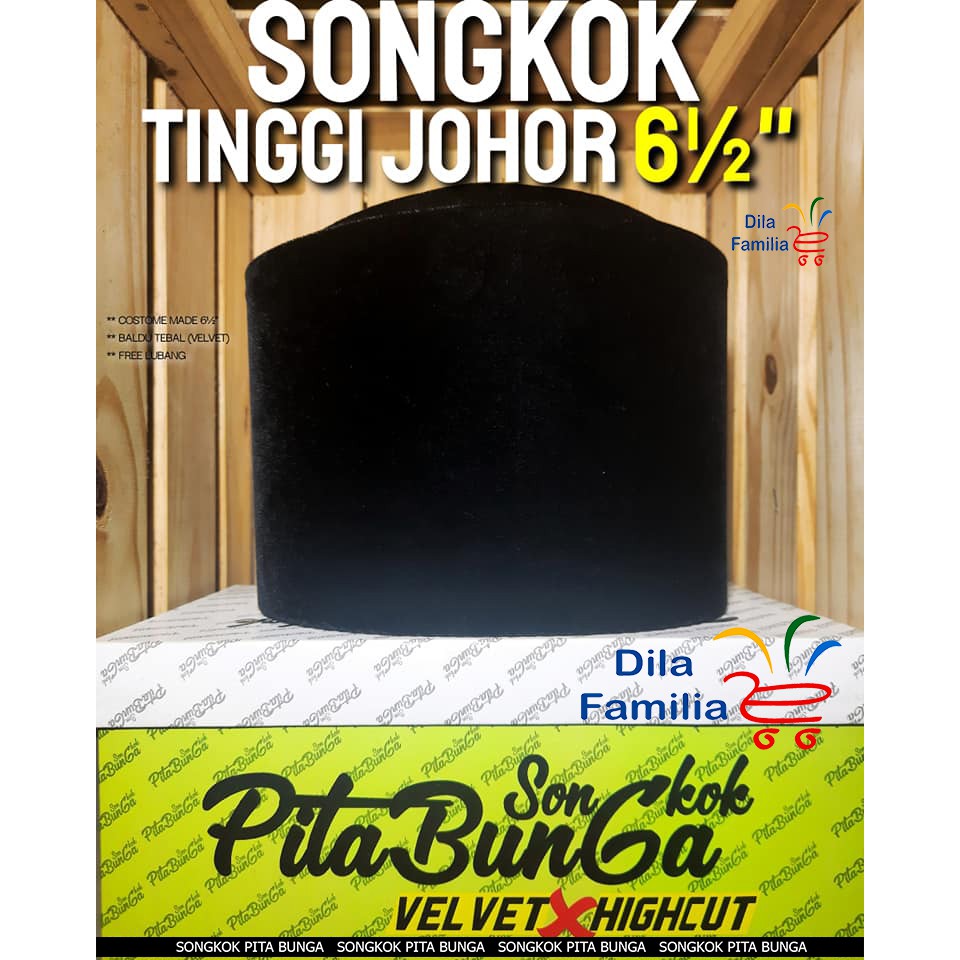 Songkok Tinggi Johor 6 1/2 Inci Pita Bunga Baldu Tebal Dewasa Special ...