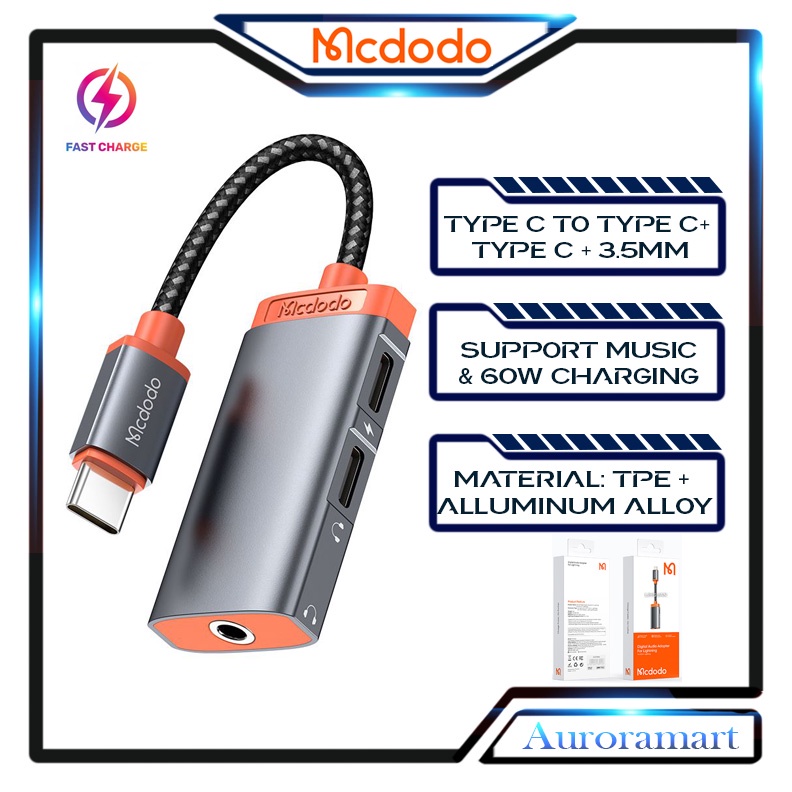 Mcdodo Adapter 3IN1 Type C To Type C 60W Fast Charge + Type C Music ...