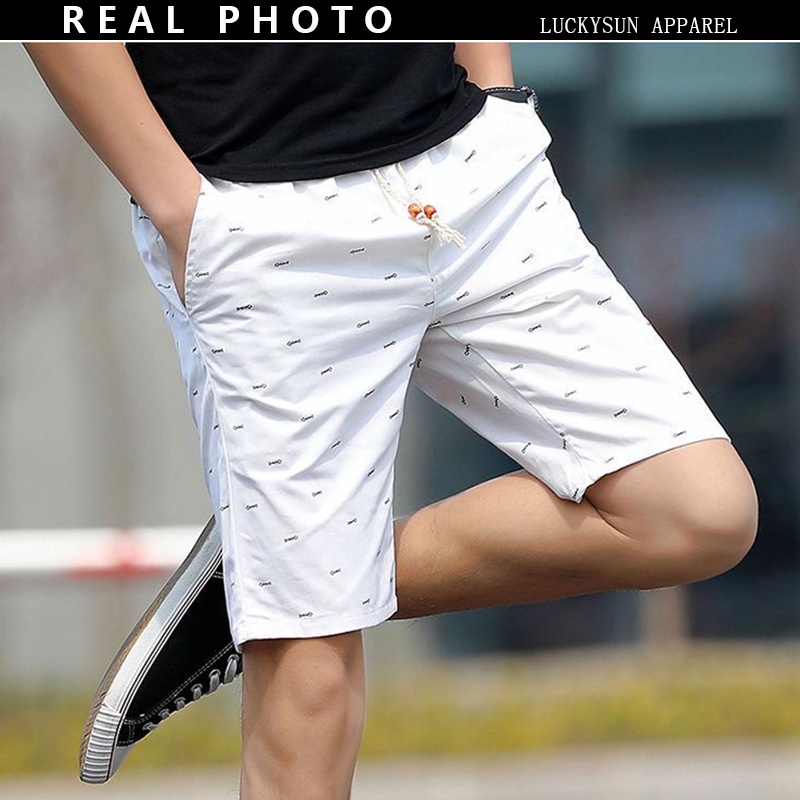 [Ready Stock] Men Shorts Cotton Printed Slim White Short Pants Summer ...