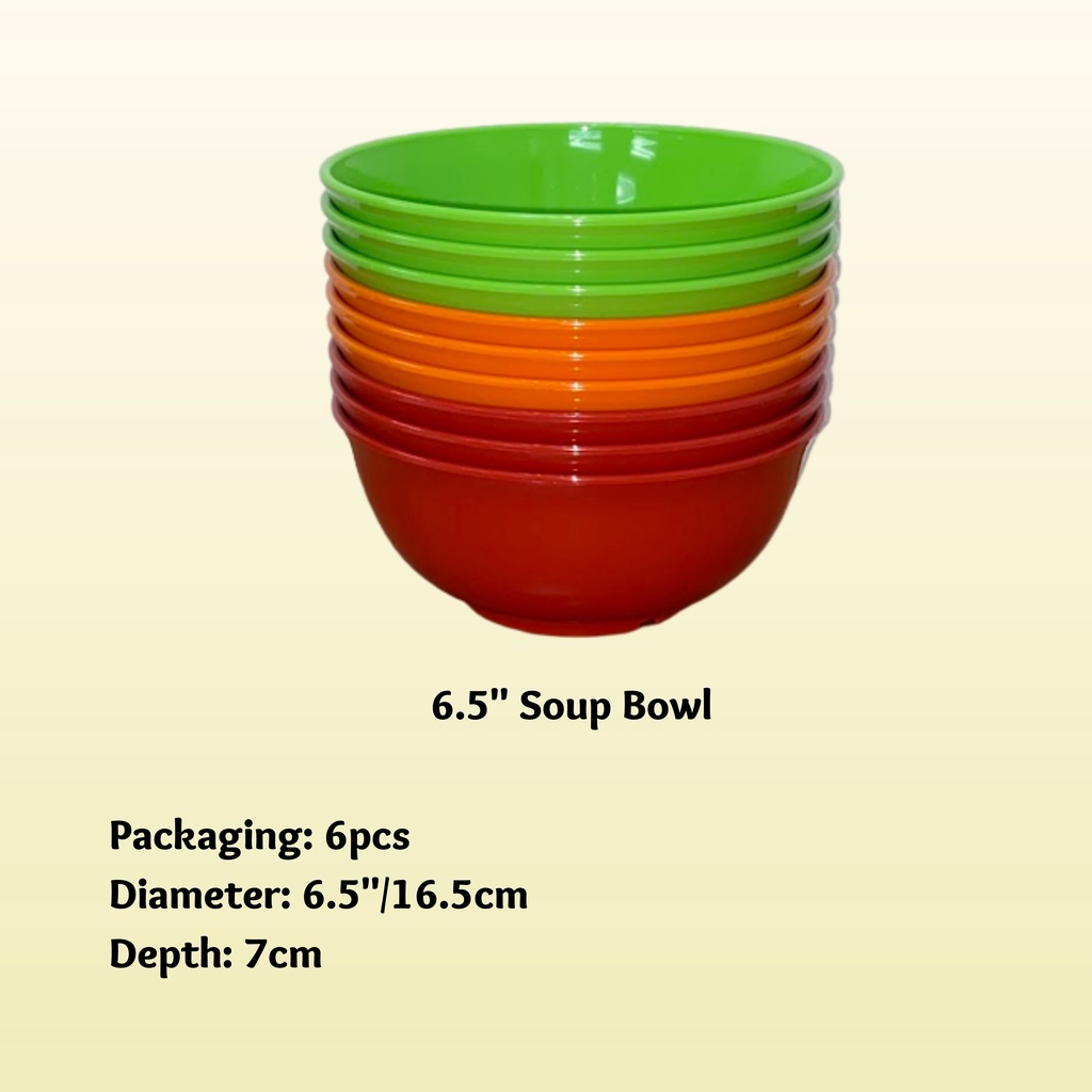 (6pcs) Food Grade AS Plastic Bowls & Plates (Red/Orange/Green) Pinggan ...