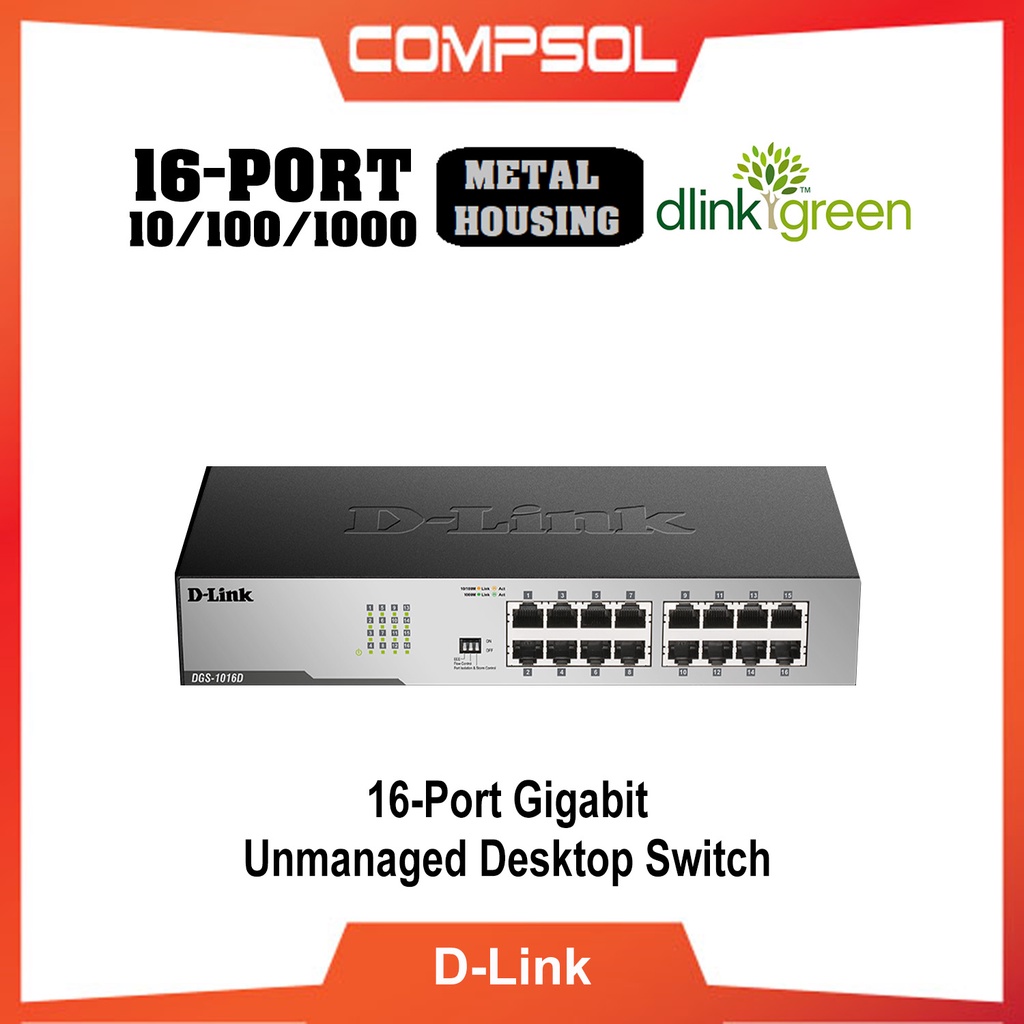 D-Link DGS-1016D 16-Port Gigabit Unmanaged Desktop Switch-3 Years ...