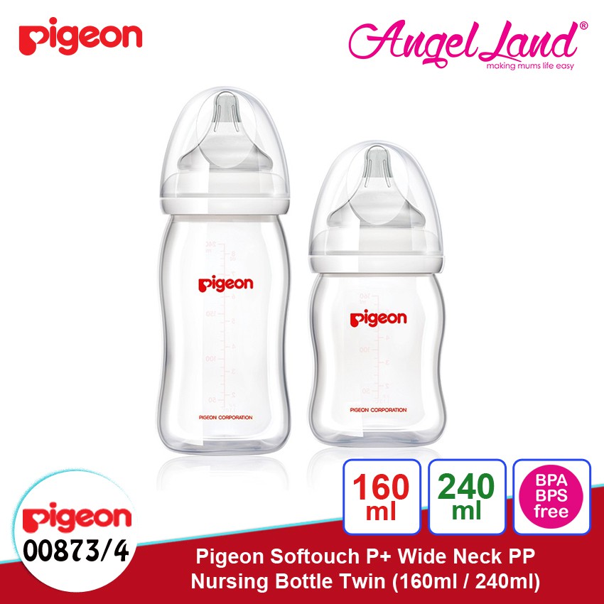 PIGEON SofTouch P+ Wide Neck PP Nursing Bottle Twin (160ml/240ml) | Shopee Malaysia