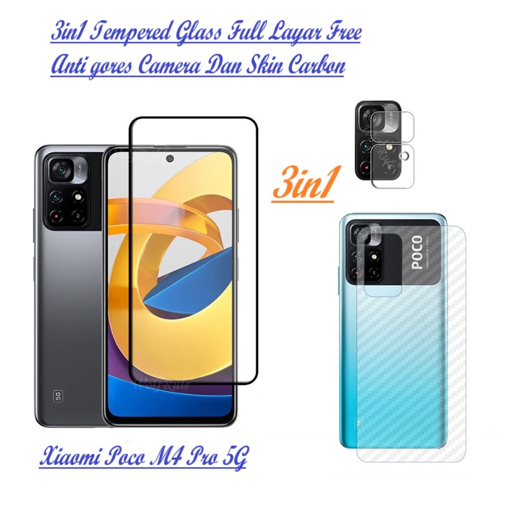 LAYAR Package 3in1 Tempered Glass Full Clear Screen Xiaomi Poco M4 Pro ...