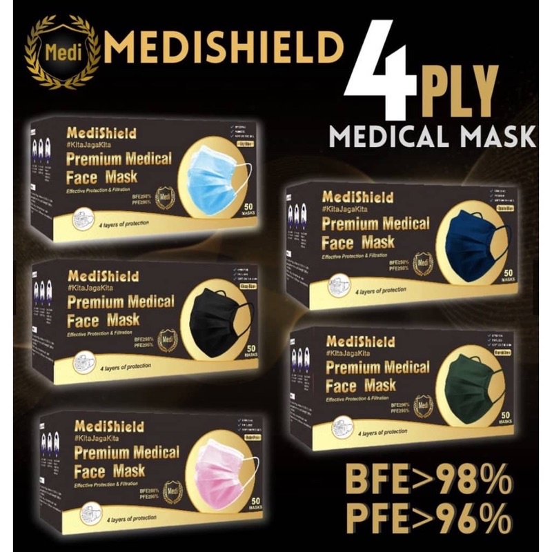MediShield 4 Ply Premium Medical Layer Face Mask Original (50pcs/Box ...