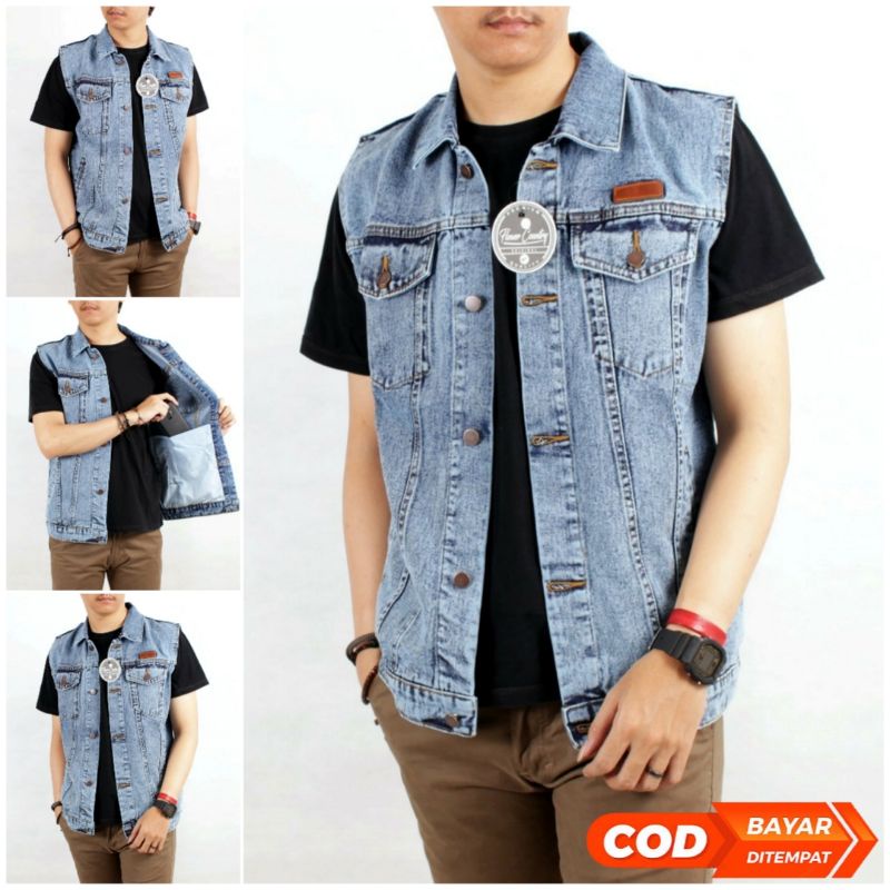 PRIA Men's Jeans Vest Jacket - Denim Collar Vest Jacket Distro Original ...
