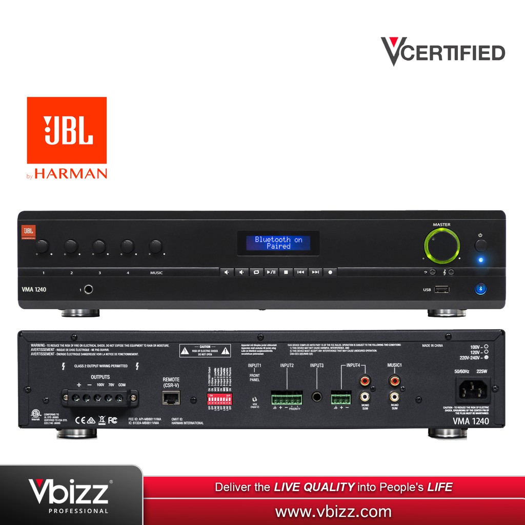 JBL VMA1240 Commercial Series 240W Bluetooth Mixing Amplifier (NVMA1240 ...