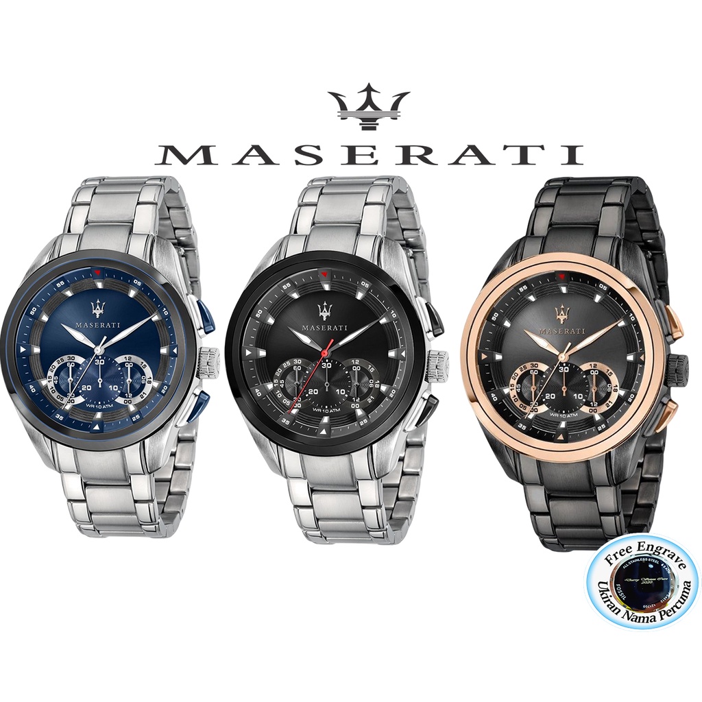 [FREE ENGRAVE]Original Maserati Traguardo Chronograph Stainless Steel ...
