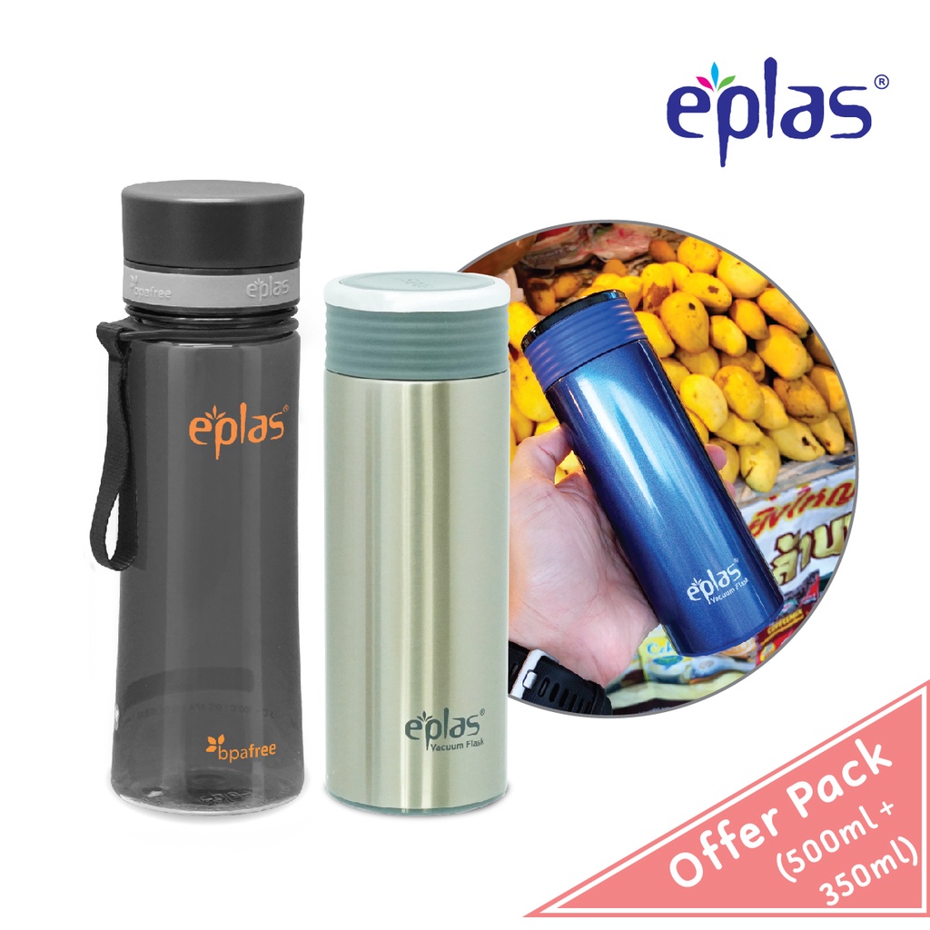 EPLAS OFFER PACK 2 In 1 500+350ml Flask & Water Bottle Set, Botol Air ...