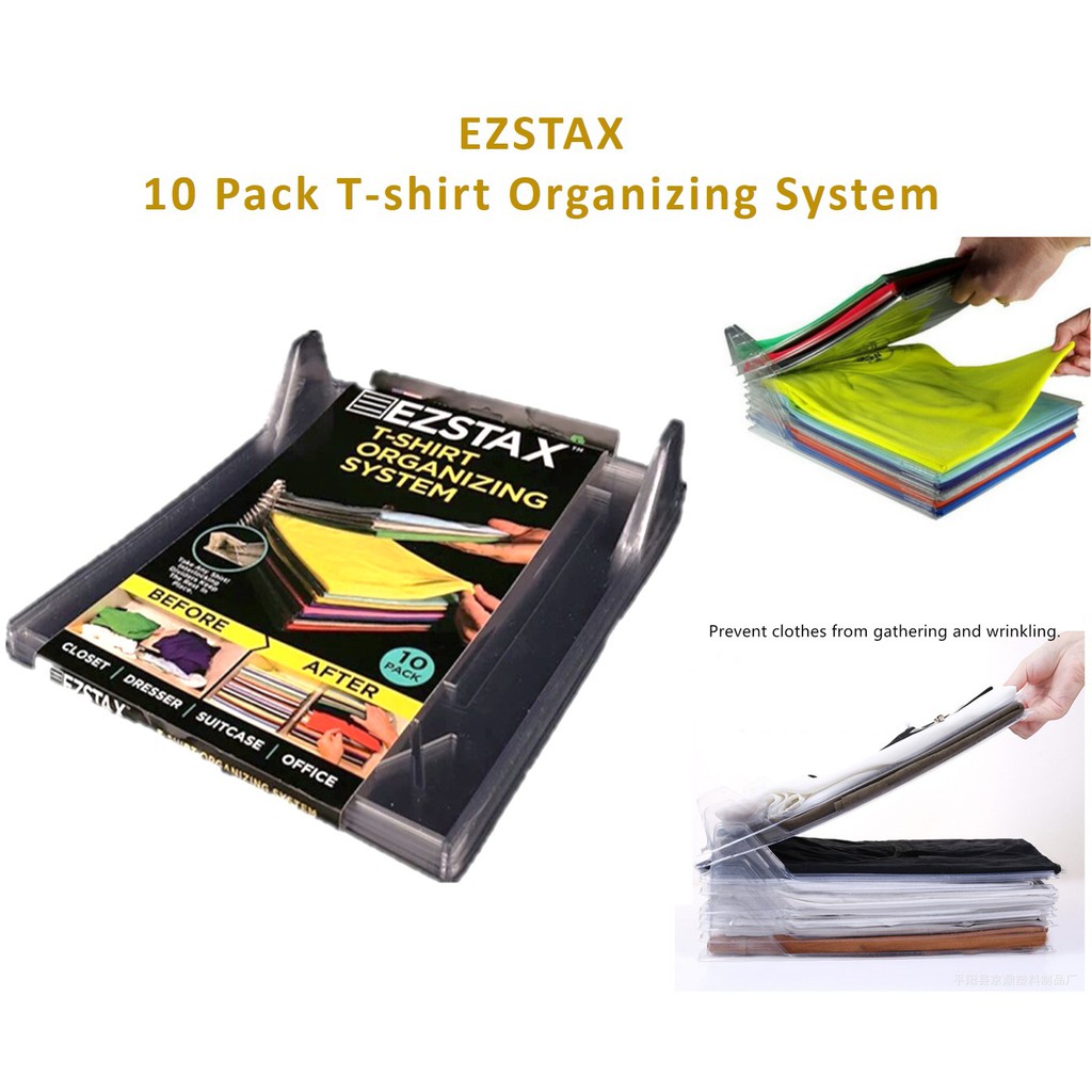 EZSTAX 10 Pcs T-Shirt Organizing System Organizer Organize Fold Folding Clothes Storage Pelipat ...