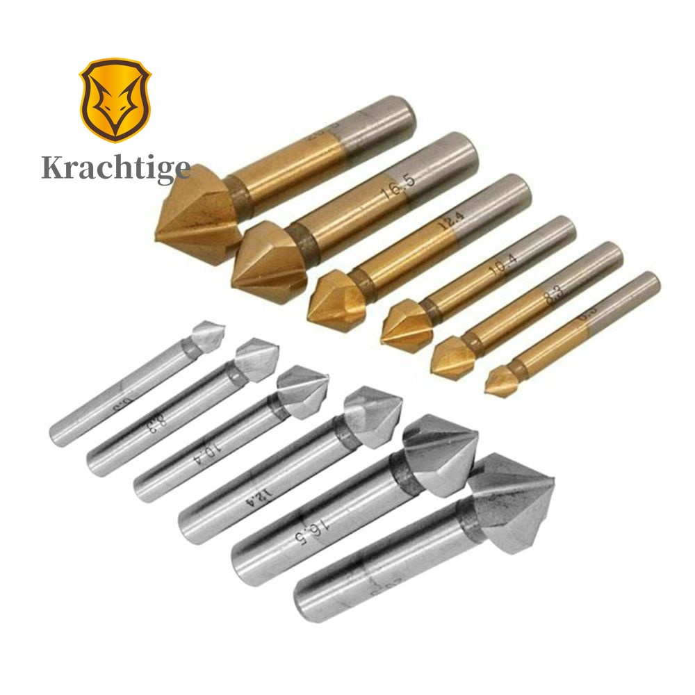6Pcs 3 Flute HSS Titanium Chamfer Chamfering End Mill Cutter Bit ...