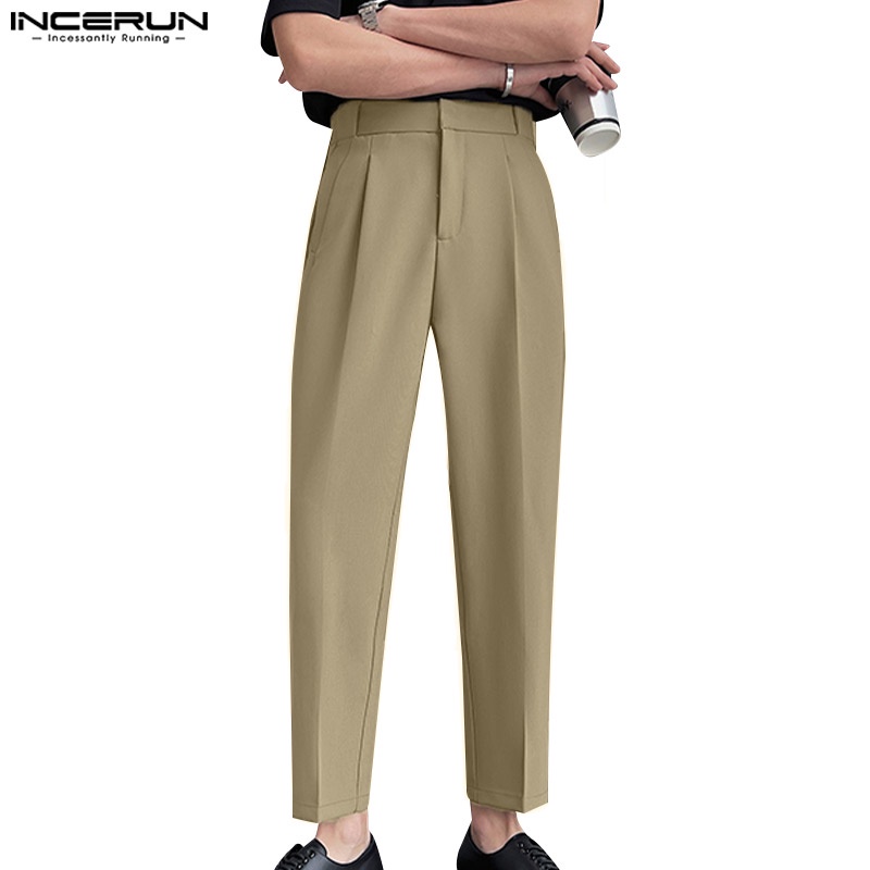 INCERUN Men's High Waist Solid Color Drape Straight Business Casual ...