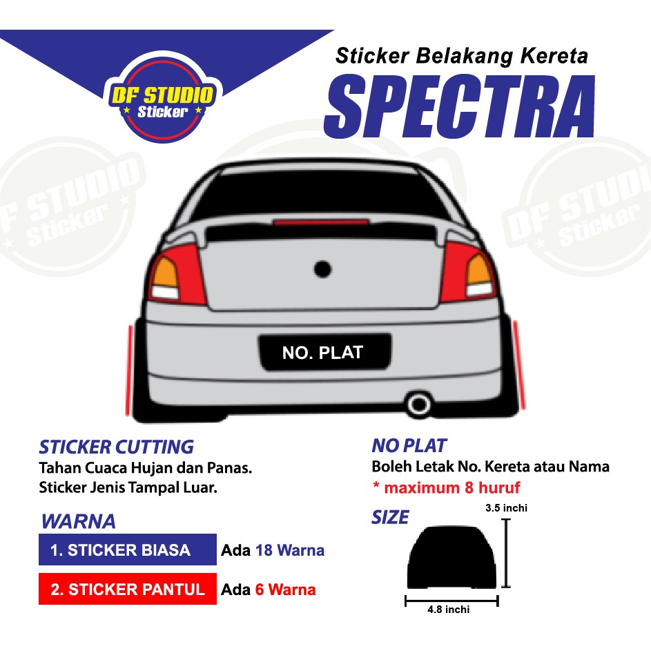 Sticker Belakang Kereta Kia Spectra, 1 Pcs, Boleh Tukar Warna Dan No ...