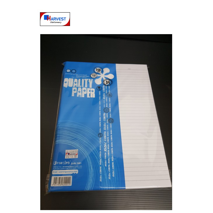 Harvest Stationery_ Uni Paper U Write A4, 70gsm, 240 Sheets | Shopee ...