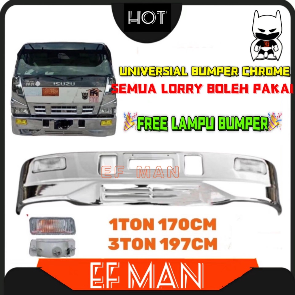 UNIVERSAL LORRY JET CHROME BUMPER 1 TON 3 TAN LORI SEMUA LORI HINO FUSO ...