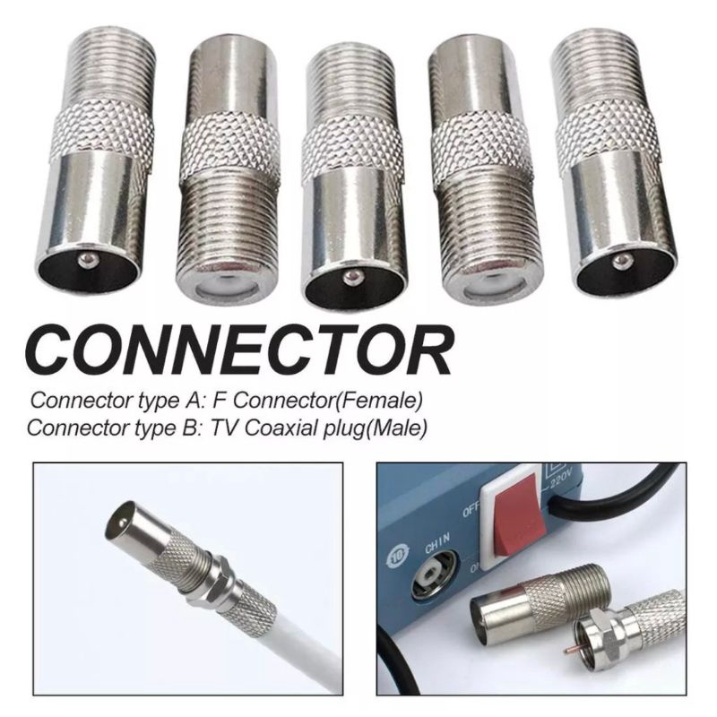 Connector F type screw connector socket to RF coaxial TV aerial male ...