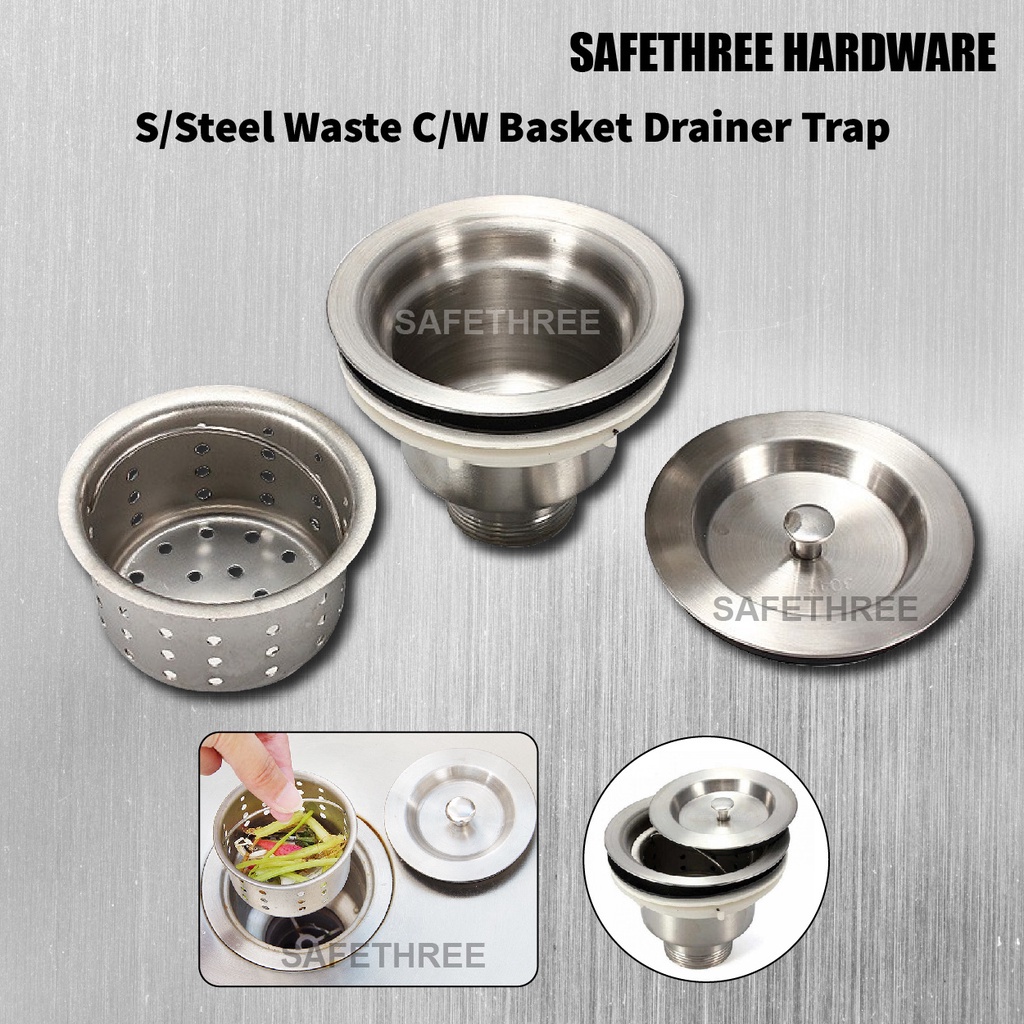3 1/2'' (110mm) SUS304 Stainless Steel Waste c/w Basket Drainer S/Steel ...
