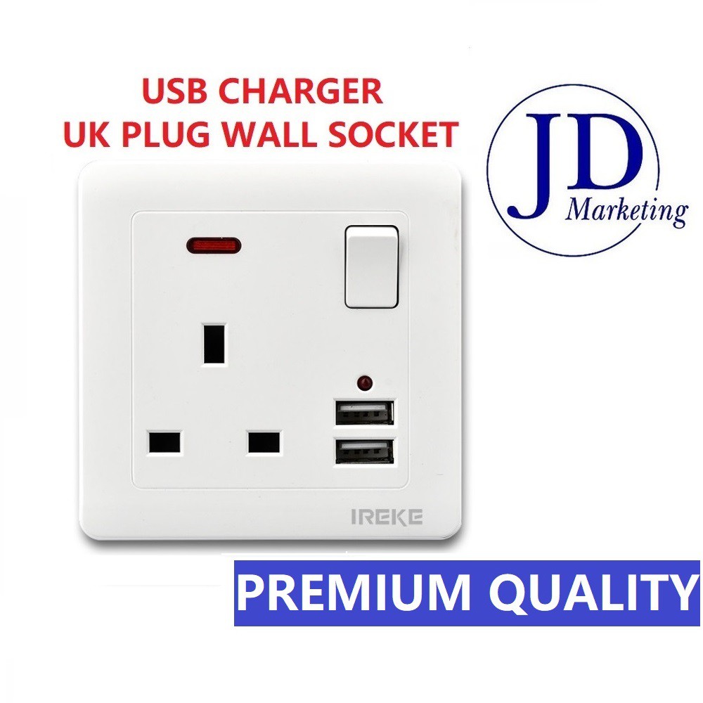 3 PIN UK PLUG WALL SOCKET WITH SWITCH AC/DC USB CHARGER (STANDARD FOR ...