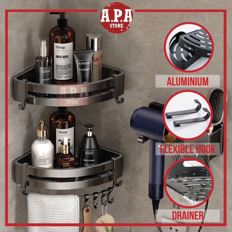 APA Bathroom Toilet Rack Corner Triangle Multifunction Aluminum Hook ...