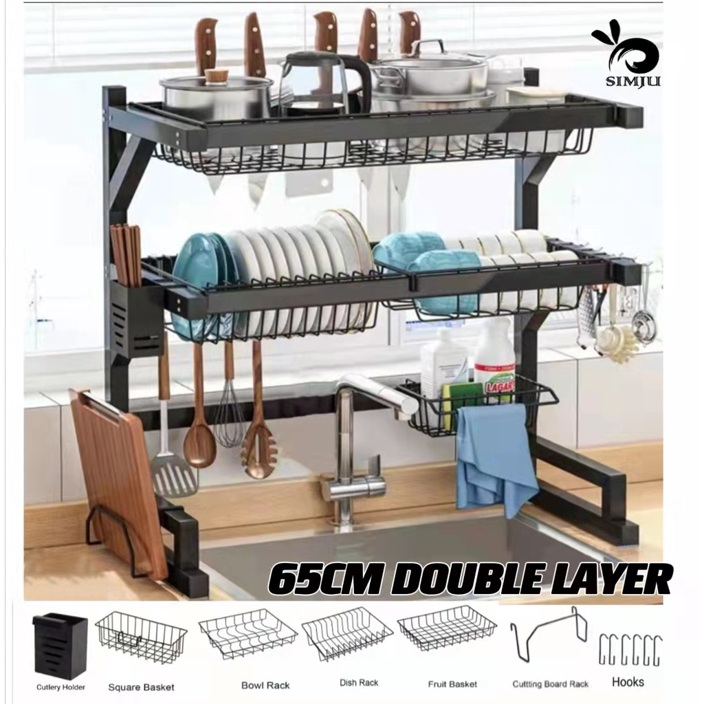 Stainless Steel Single Double Layer Sink Rack Kitchen Dish Drying Rack ...