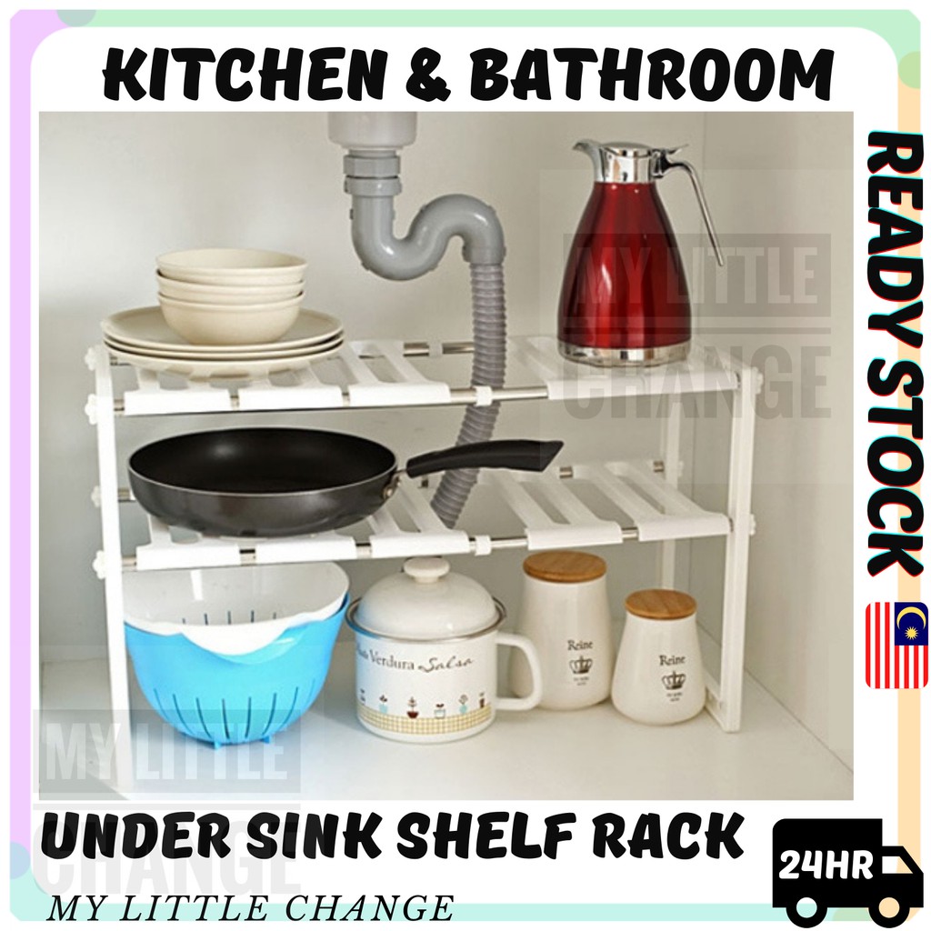 READY STOCK🇲🇾Adjustable Kitchen Storage Rack Metal Storage Shelf Under ...