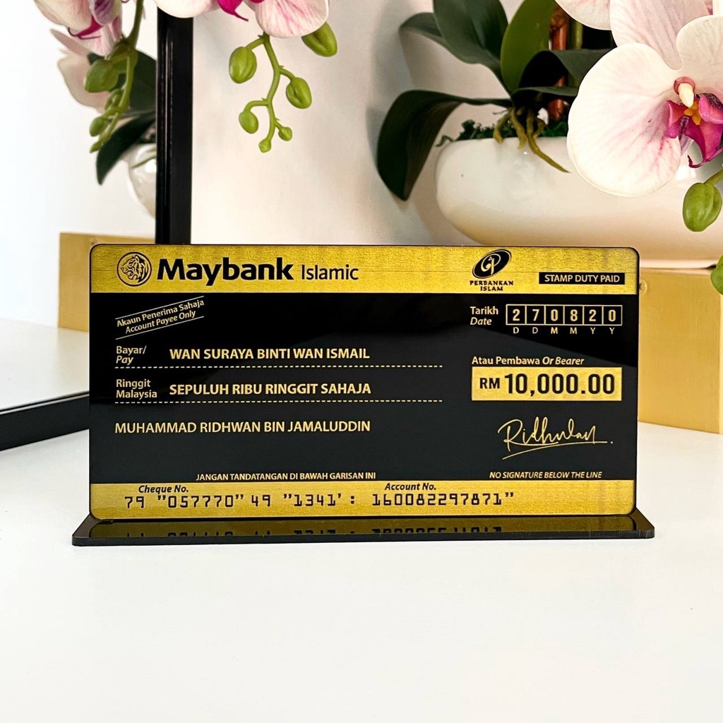 (POD23) Replika Cek Hantaran Mockup Cheque Valvet Box Stand Cek Cheque ...