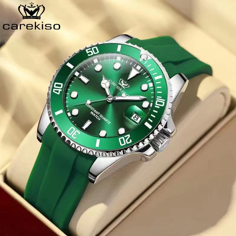 Kefio new waterproof luminous men's watch Silicone Tape calendar watch ...