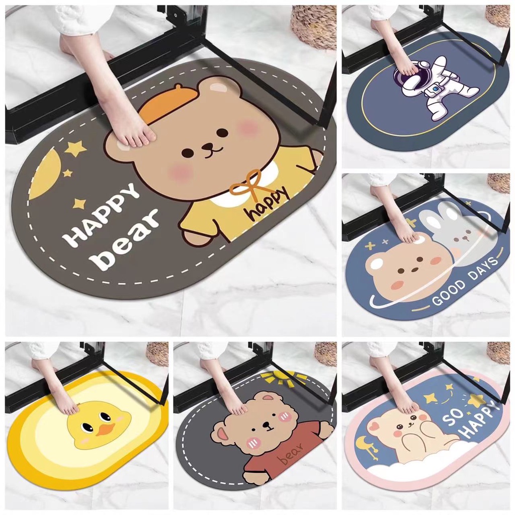 HOT_ CARTOON Soft Diatomite Mat Floor Mat Anti-Slip Fast Dry Diatom Mud ...