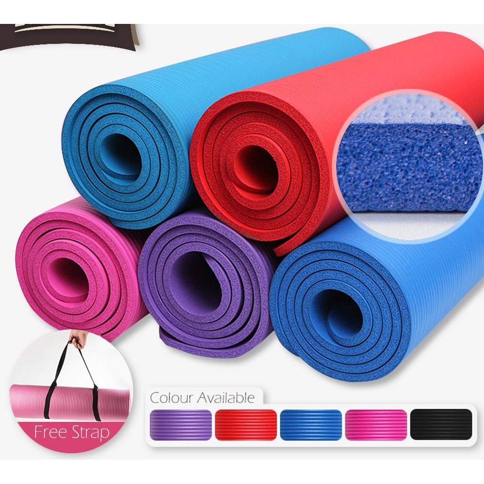 Yoga Mat 10mm Gym Exercise Mat Extra Thick Non-Slip Yoga Mat + Carry ...