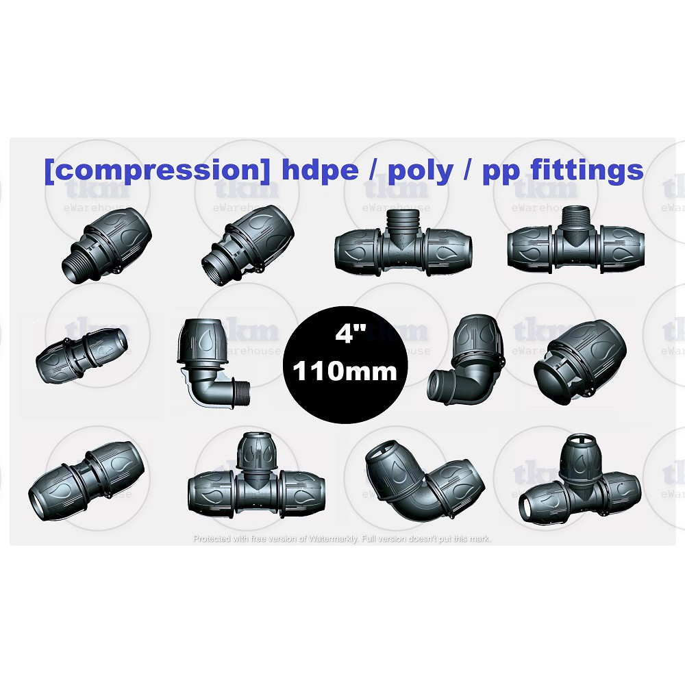 [COMPRESSION] HDPE POLY PP 110MM X 4" X 63MM 90MM ELBOW BEND END CAP ...
