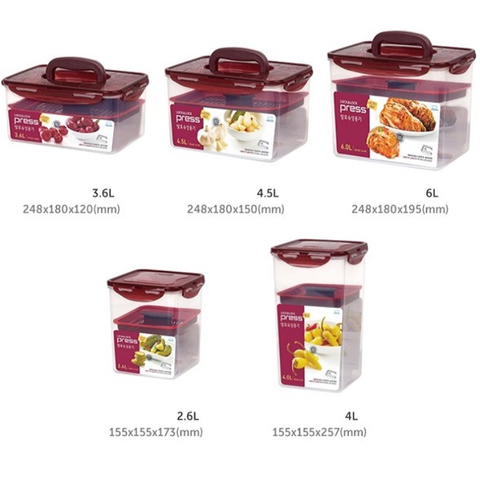 [Lock&Lock] [2.6L 3.6L 4L 4.5L 6L] [Wine] Kimchi Press Airtight Container Food Storage ...